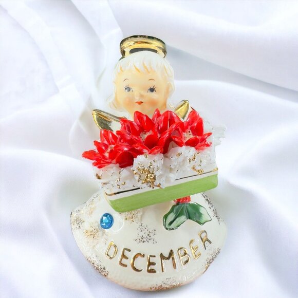 Lefton | Accents | Lefton Angel Of The Month Figurine Poinsettia Blue ...
